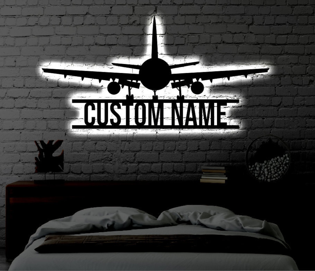 Personalized LED Airplane Metal Sign | Light up Wall Art Plane Gift ...