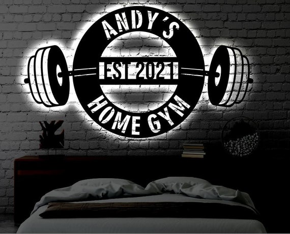Personalized Home Gym LED Metal Art Sign / Light up Gym Name - Etsy