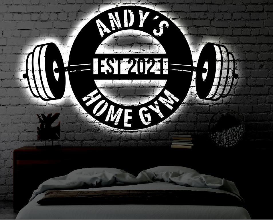 Personalized Home Gym LED Metal Art Sign / Light up Gym Name - Etsy
