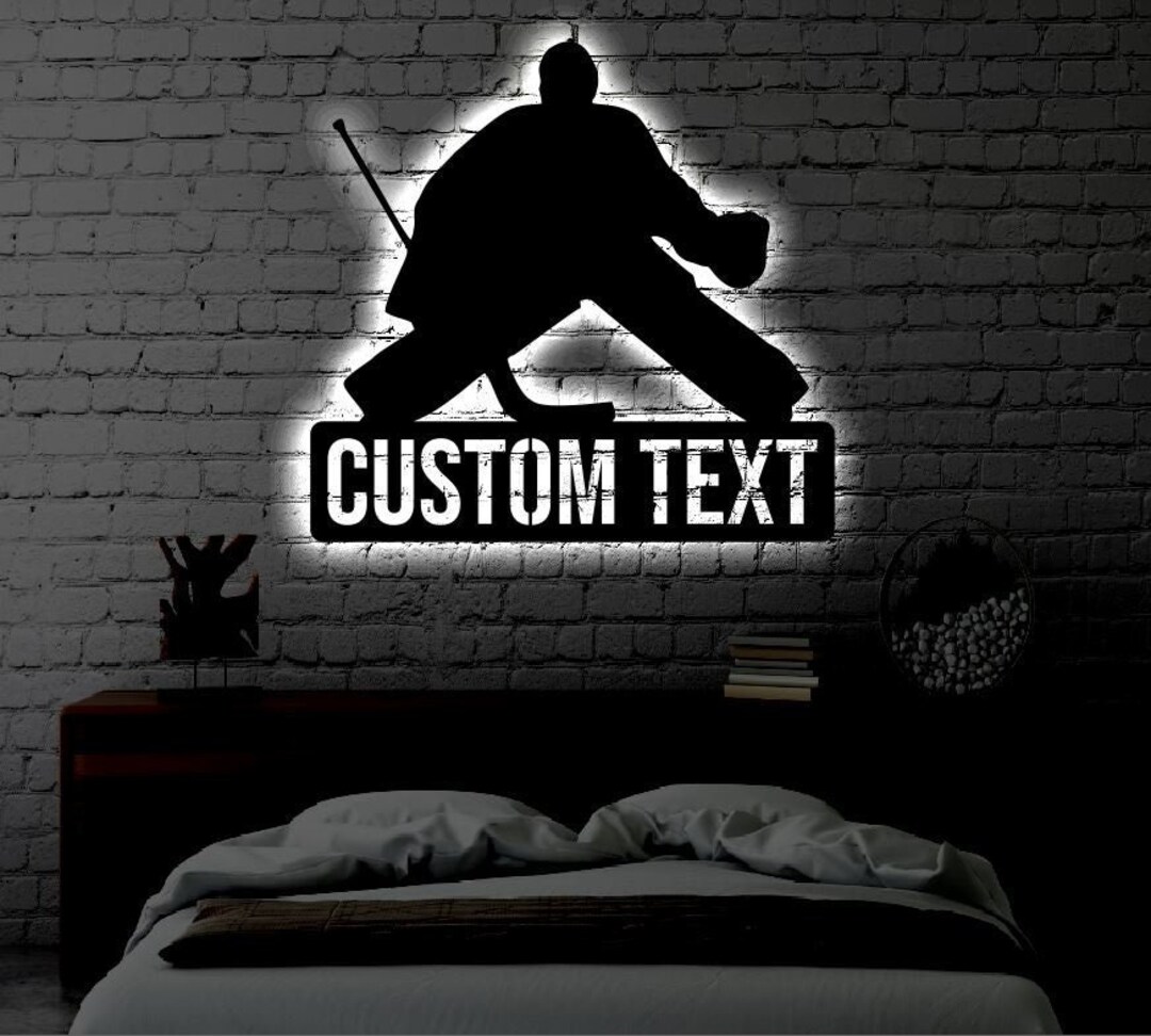 Personalized Hockey LED Metal Art Sign / Light up Hockey Goalie Name ...
