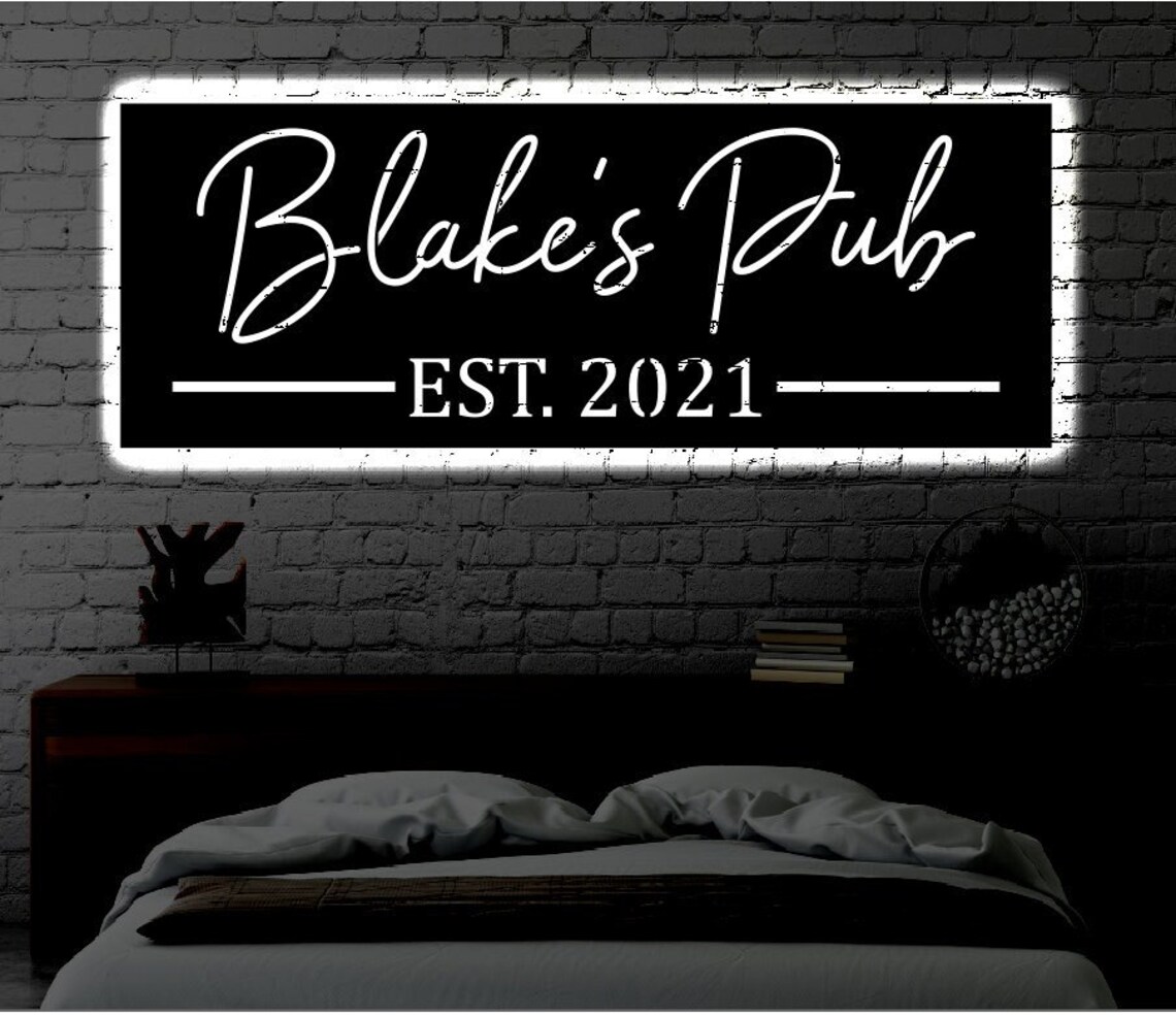 Personalized Bar LED Metal Art Sign / Light up Pub Metal Sign - Etsy