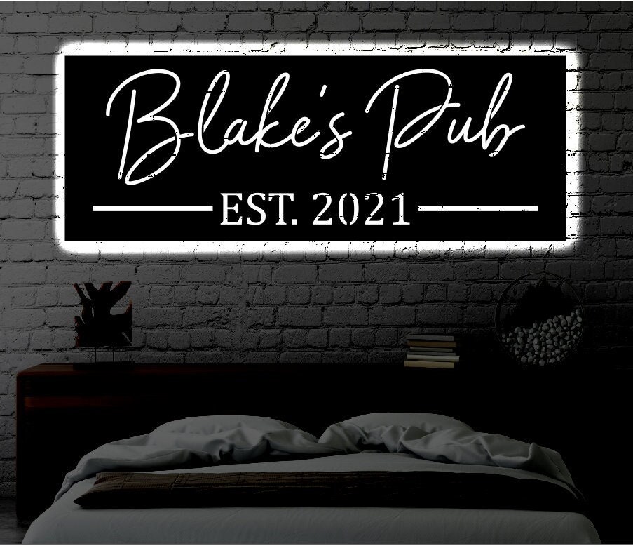 Personalized Bar LED Metal Art Sign / Light up Pub Metal Sign - Etsy