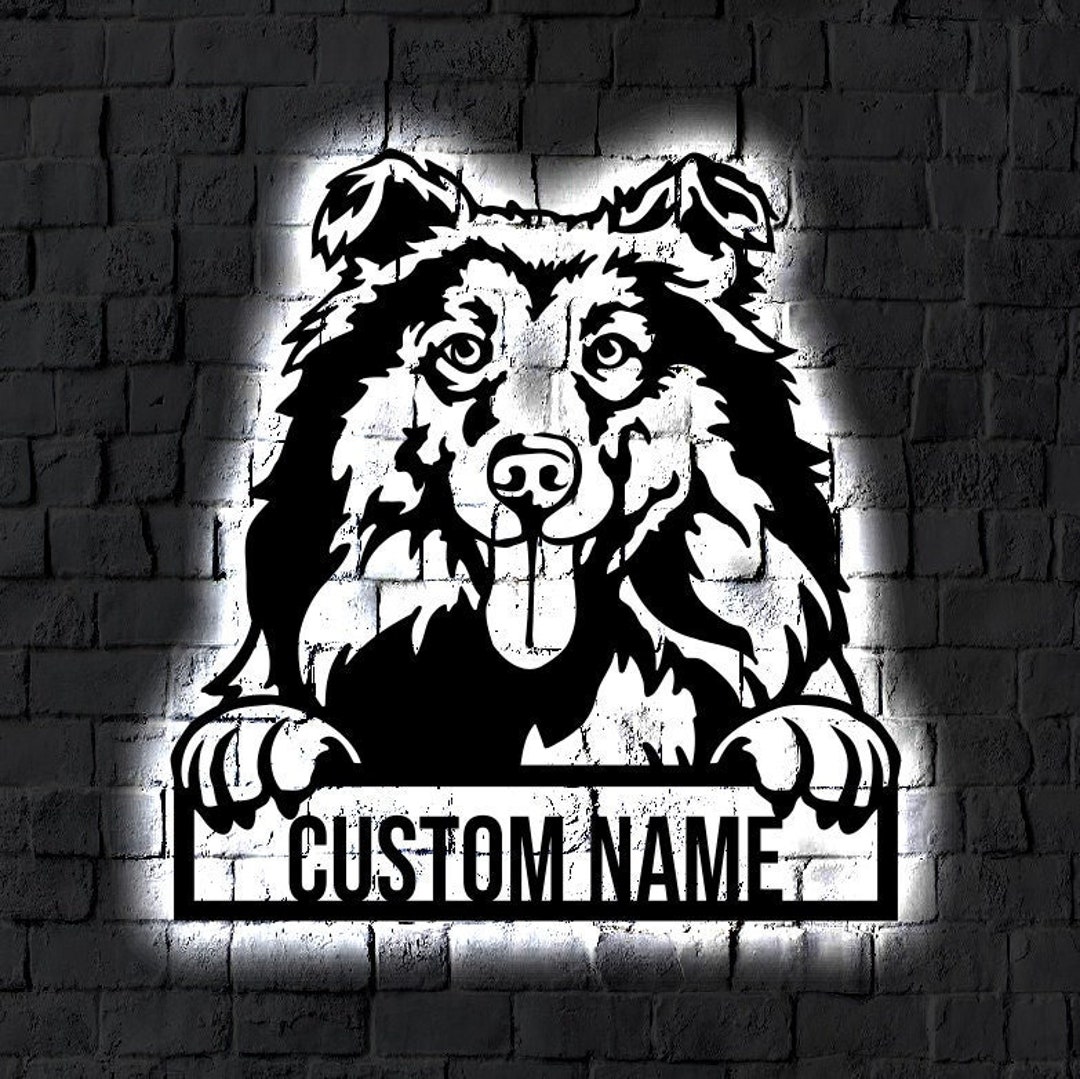 Custom LED Metal Border Collie Dog Sign / Personalized Light up Border ...