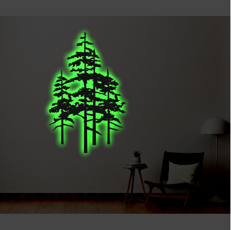 Wispy Pine Tree LED Metal Art Sign / Backlit Light up Tree Metal Sign ...
