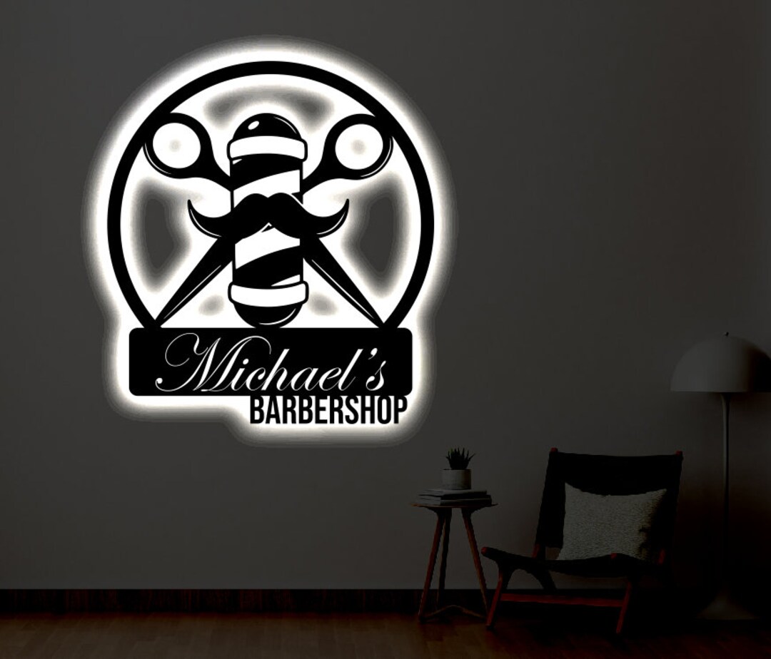 Personalized LED Barber Shop Metal Sign | Light up Barber Wall Art ...