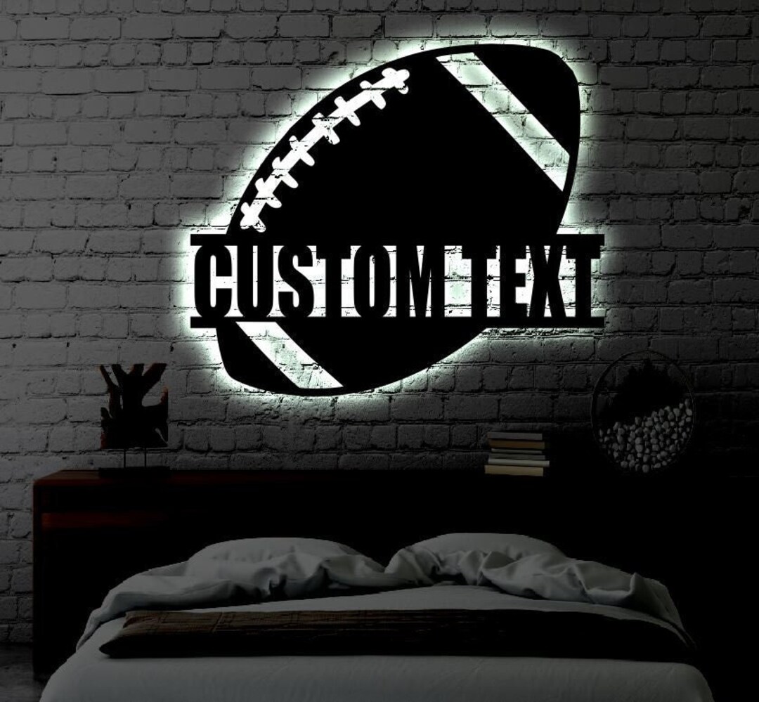 Personalized Football LED Metal Art Sign / Light up Football Name Metal ...