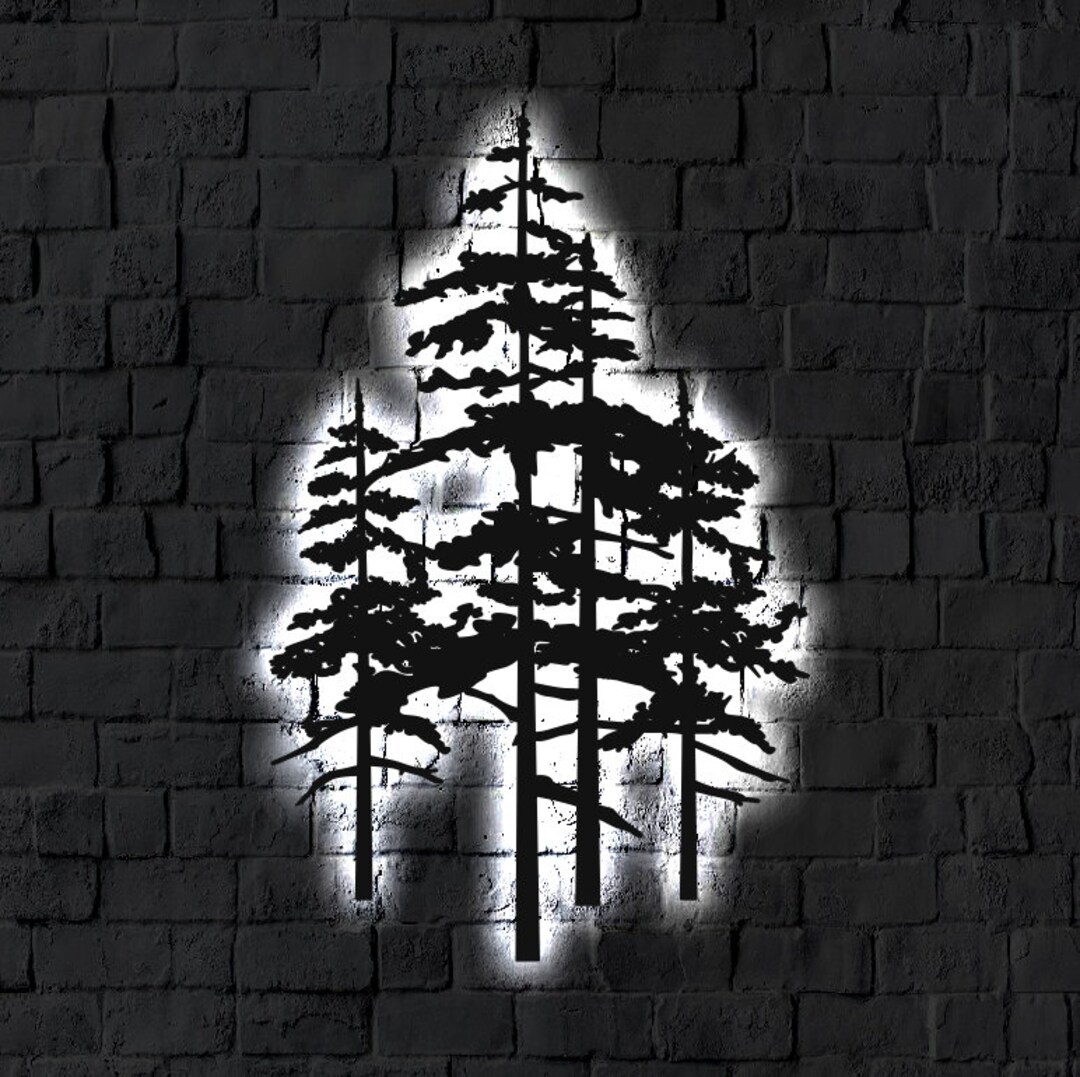 Wispy Pine Tree LED Metal Art Sign / Backlit Light up Tree Metal Sign ...