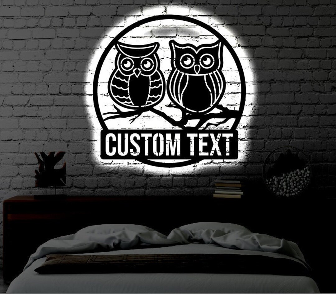 Personalized LED Owl Metal Sign | Light up Owl Wall Art | Owl Nature ...