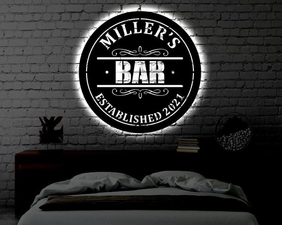 Personalized Bar LED Metal Art Sign / Light up Bar Metal Sign - Etsy