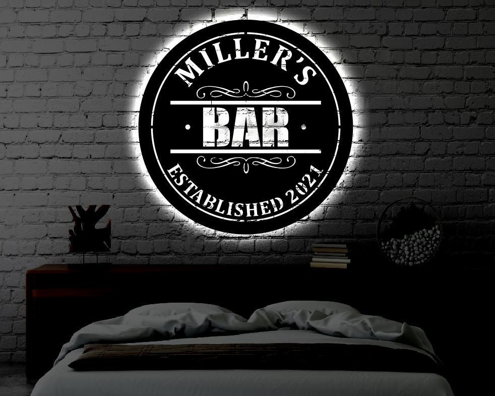 Personalized Bar LED Metal Art Sign / Light up Bar Metal Sign - Etsy