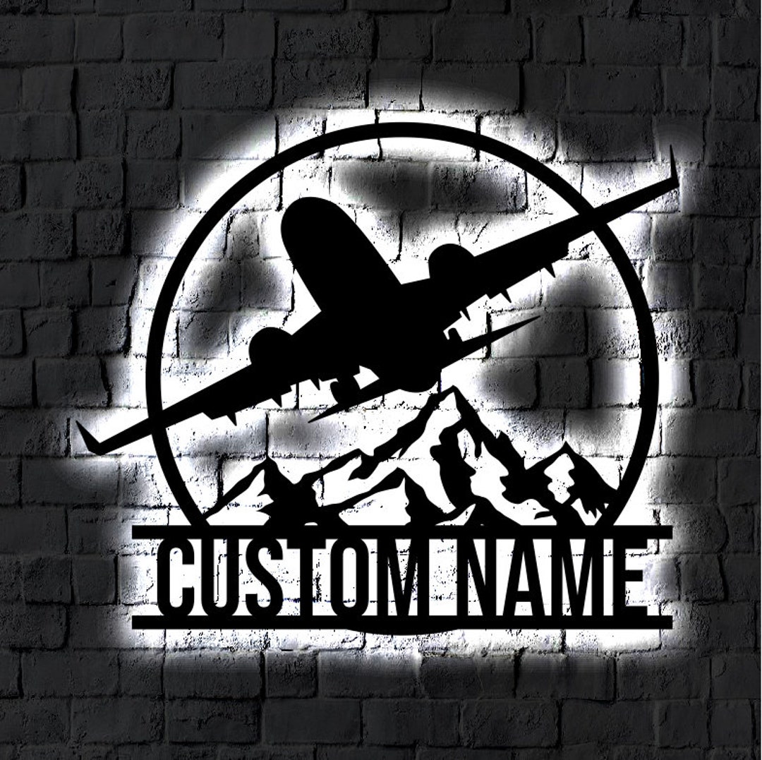 Personalized Airplane LED Metal Art Sign / Light up Air Plane Metal ...