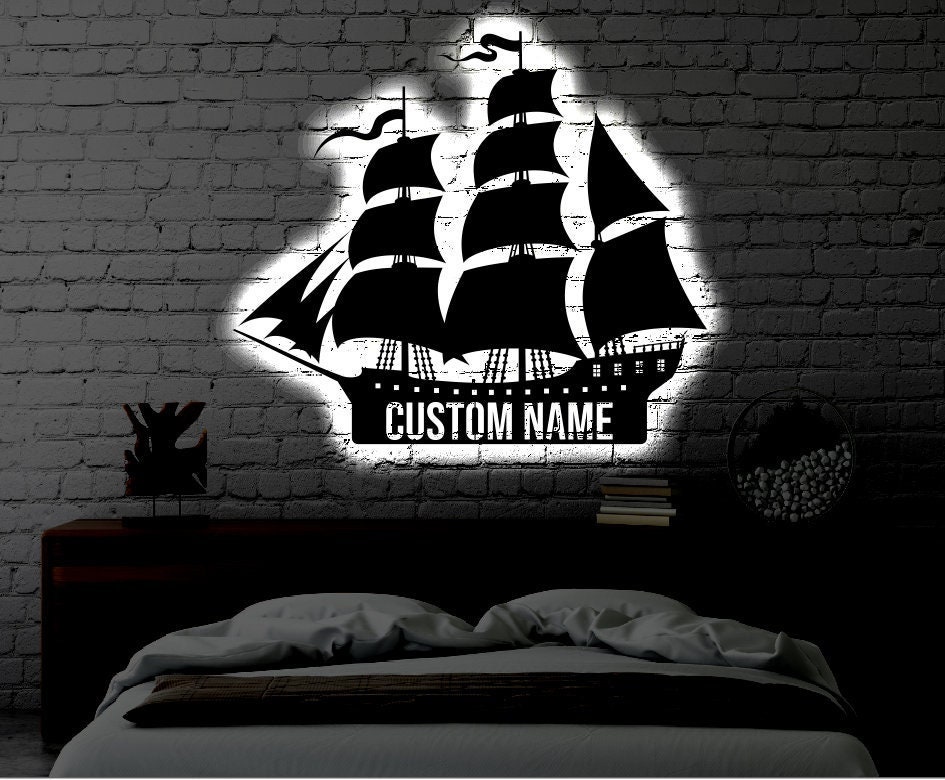 Personalized LED Pirate Ship Metal Sign Light up Pirateship - Etsy
