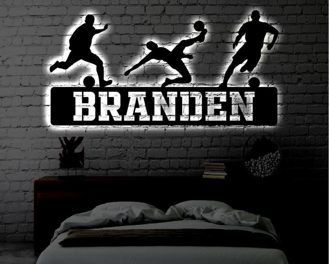 Personalized Soccer LED Metal Art Sign / Light up Soccer Ball Name ...