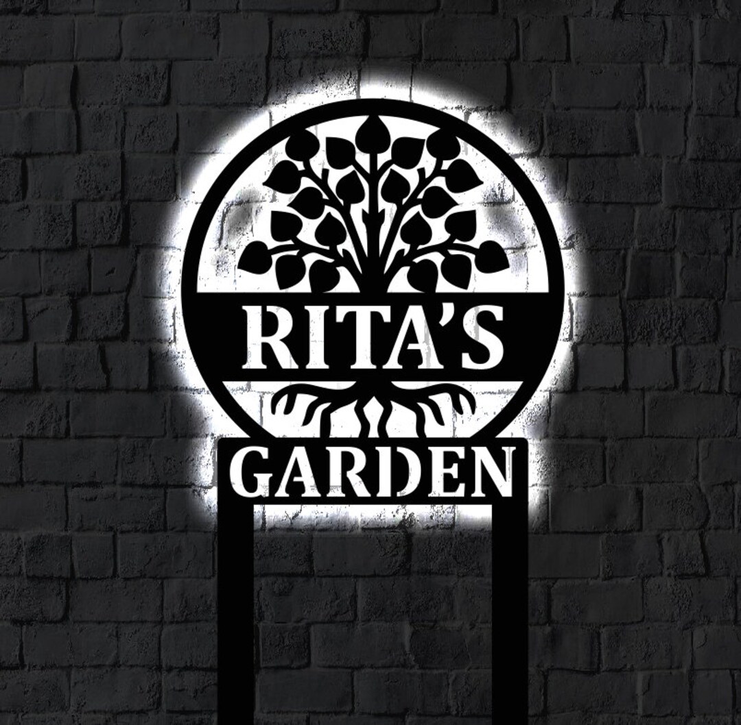 LED Metal Stake Garden Sign | Light up Solar Stake Garden Sign | Decor ...