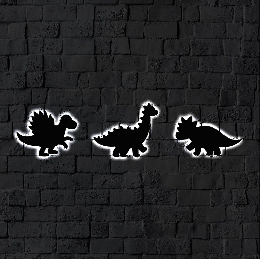 Three Piece Dinosaur LED Metal Art Sign / Light up Dino Decor Sign ...