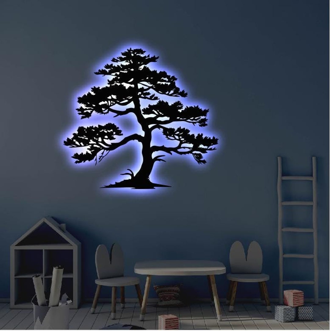 Wispy Bonsai Tree LED Metal Art Sign / Backlit Light up Tree Metal Sign ...