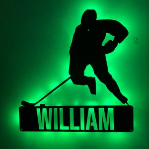 Personalized Hockey LED Metal Art Sign / Light up Hockey Player Name ...