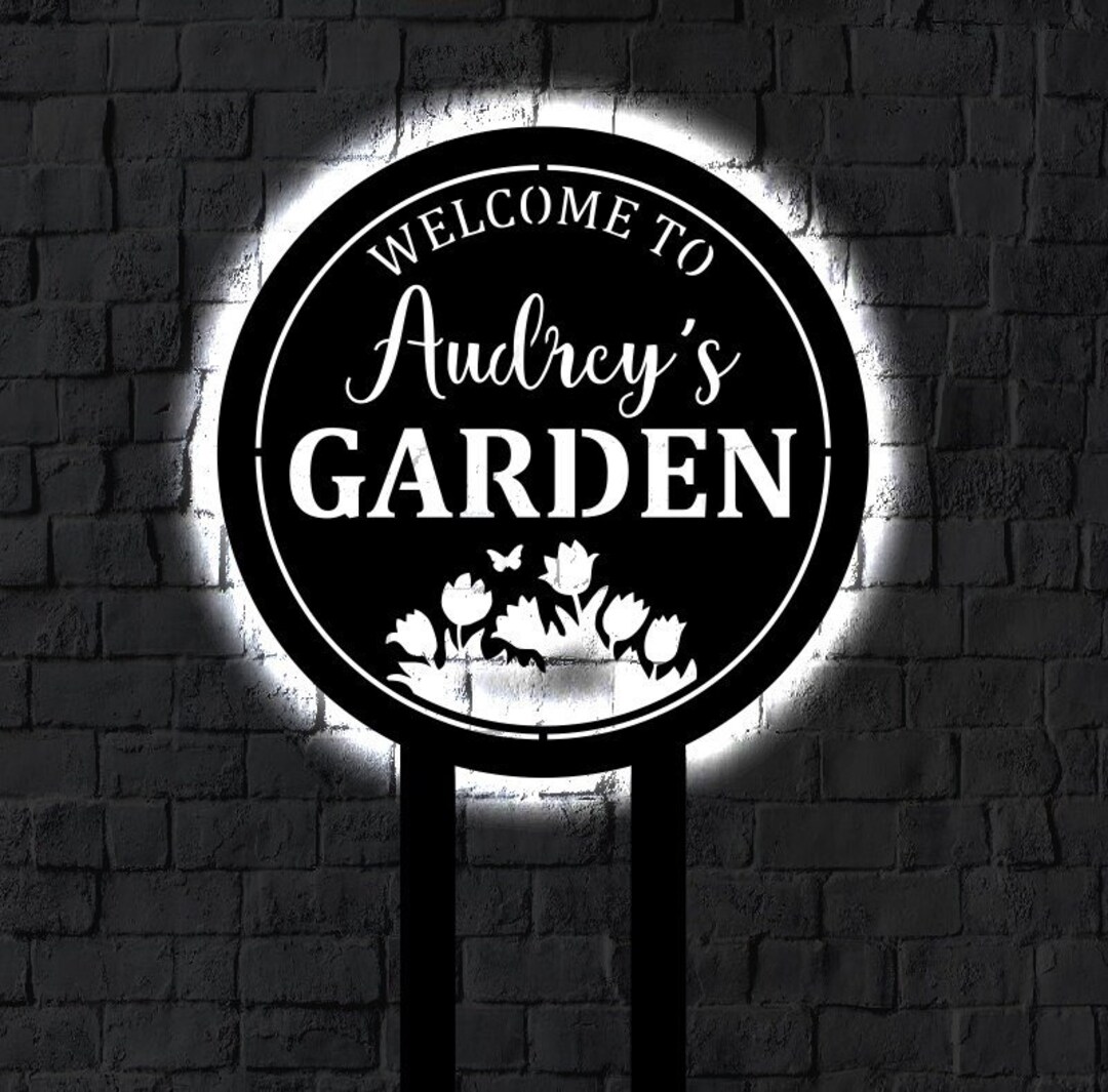 LED Metal Stake Garden Sign | Light up Solar Stake Garden Sign | Decor ...