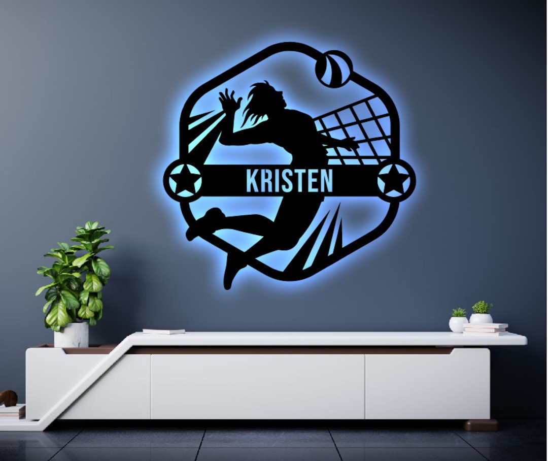Personalized Volleyball LED Metal Art Sign / Light up Volleyball Name ...