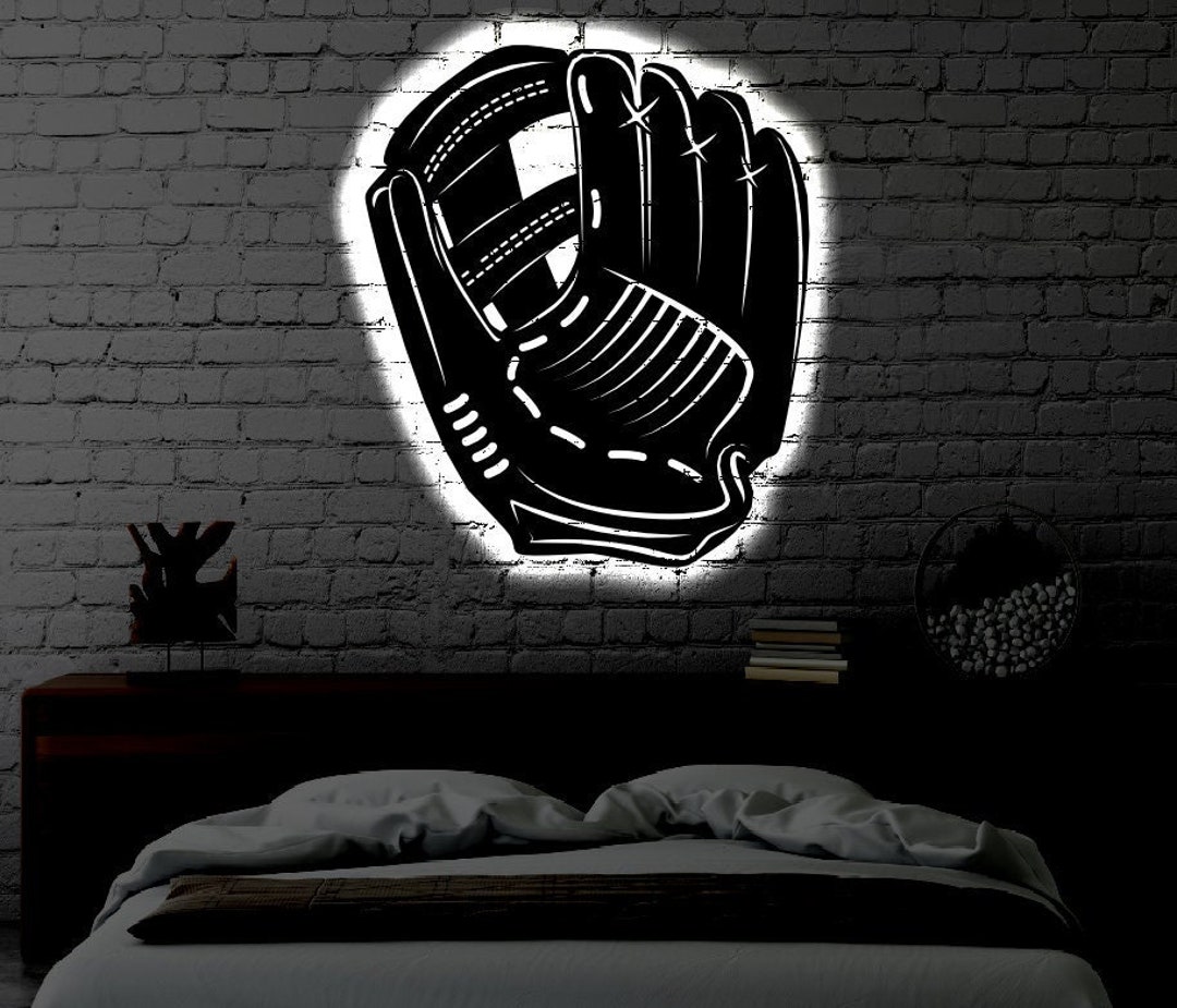 Baseball LED Metal Art Sign / Light up Baseball Mitt Metal Sign / Multi ...