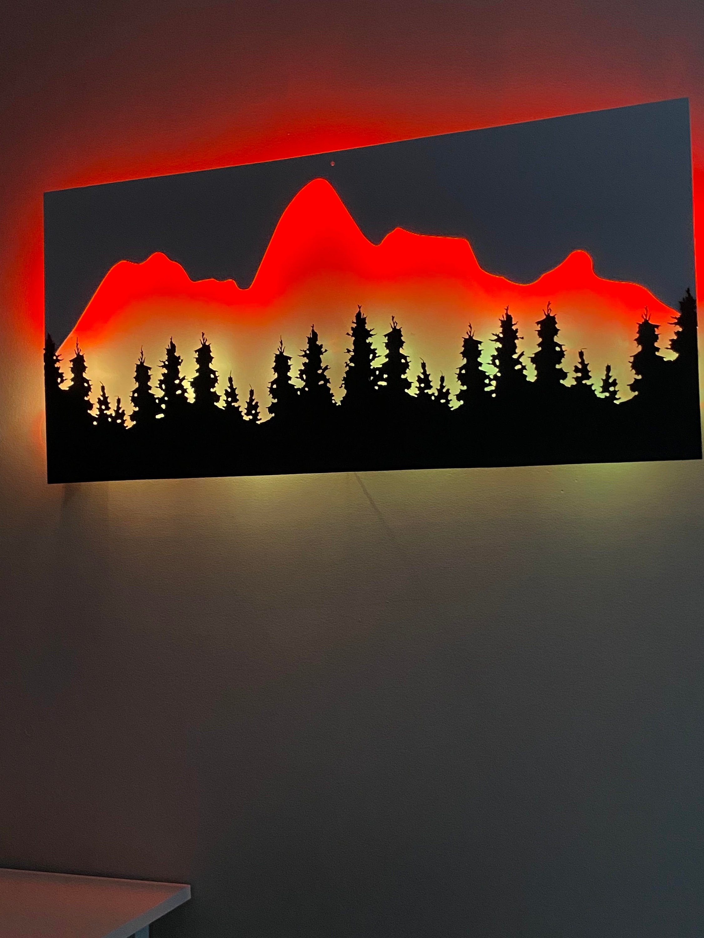 LED Mountain Metal Wall Art / Neon Mountain and Tress Metal Art / Light ...