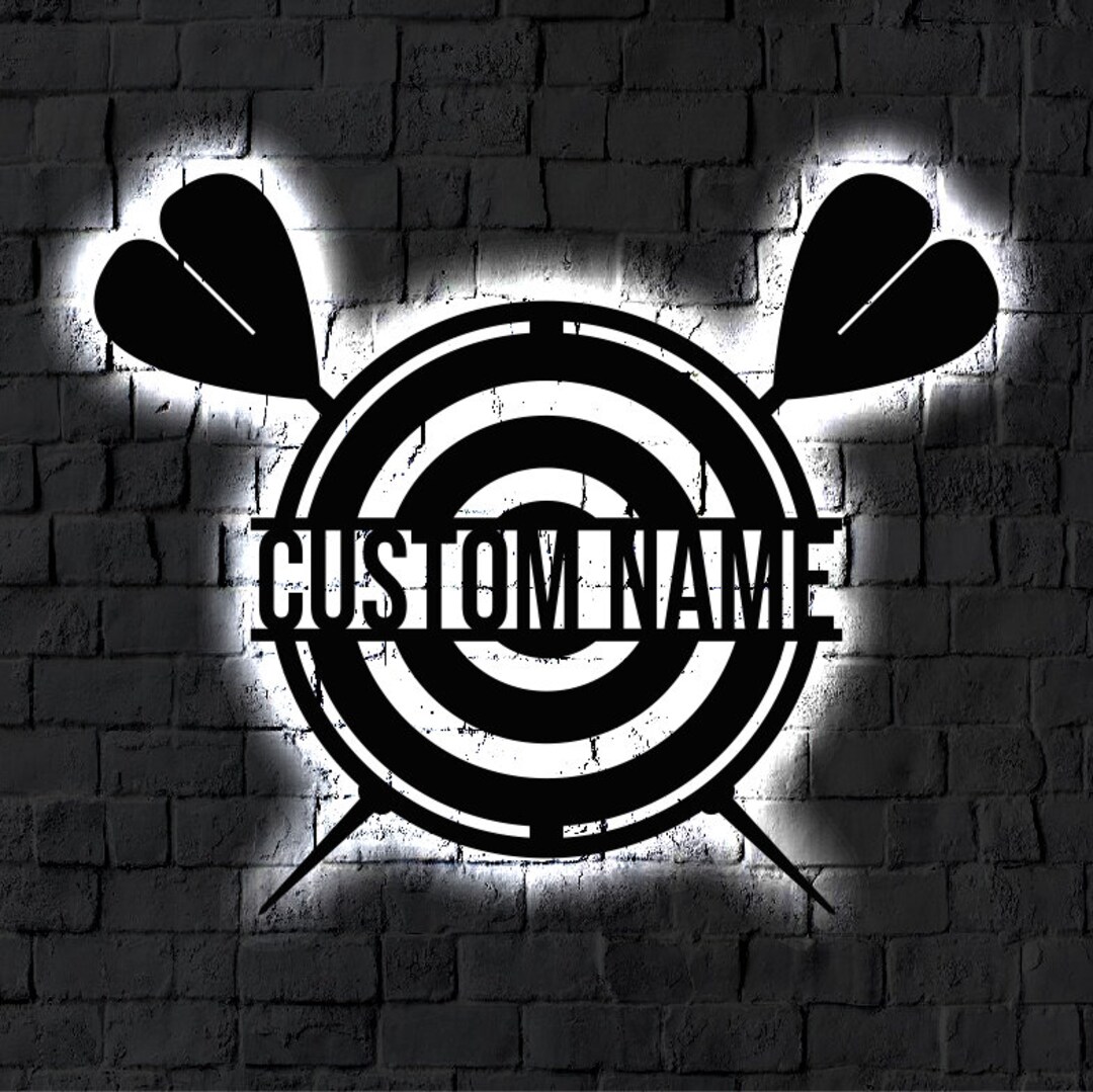 Personalized Dart LED Metal Art Sign / Light up Dart Board Metal Sign ...