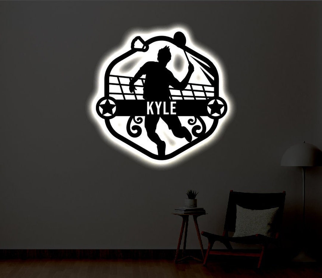 Personalized Badminton LED Metal Art Sign / Light up Badminton Name ...
