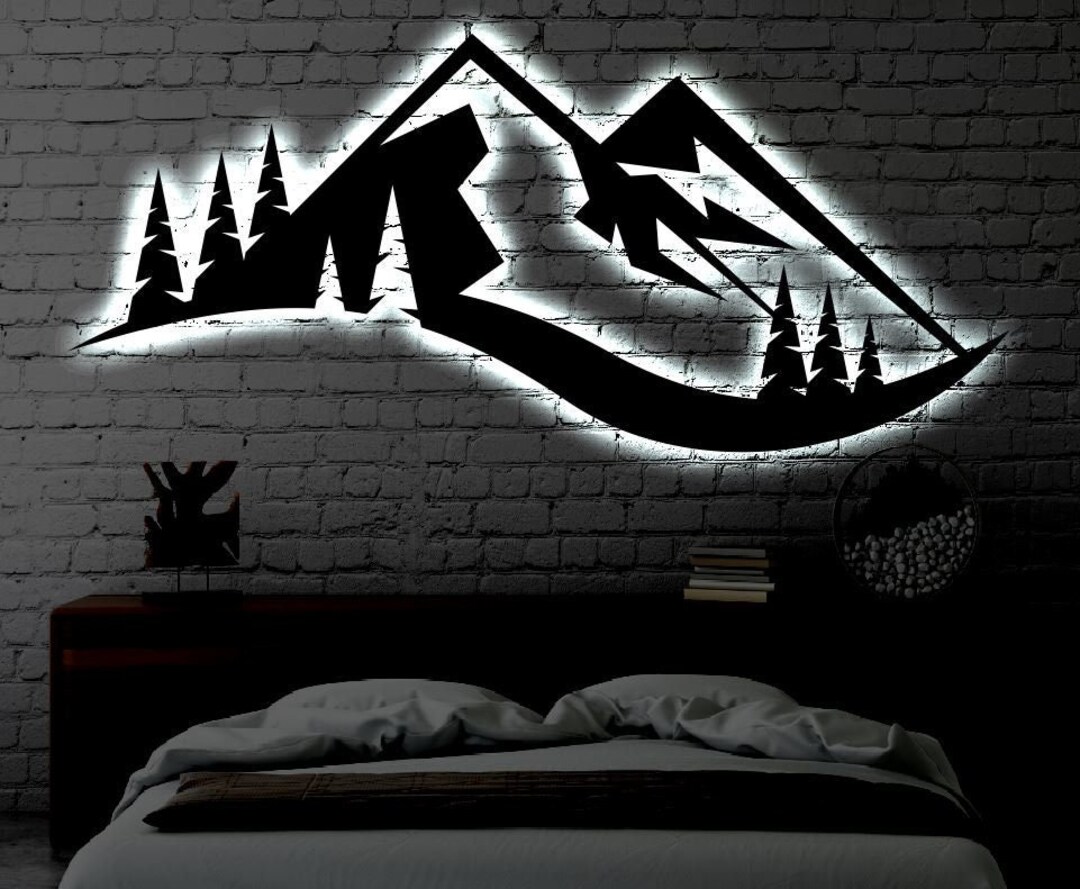 Mountain LED Metal Art Sign / Light up Mountain Metal Sign / Multi ...