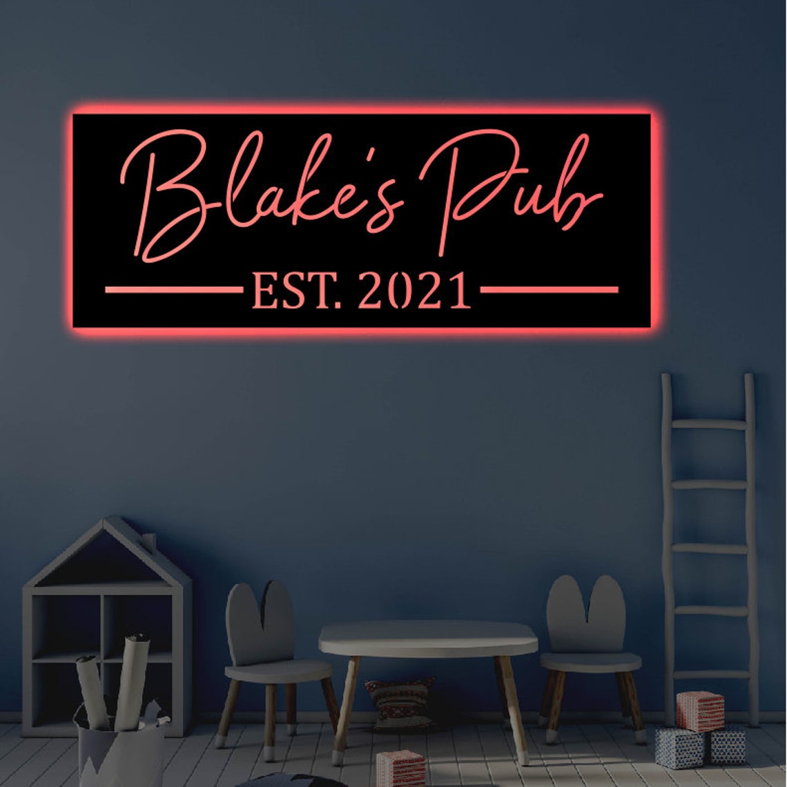 Personalized Bar LED Metal Art Sign / Light up Pub Metal Sign - Etsy