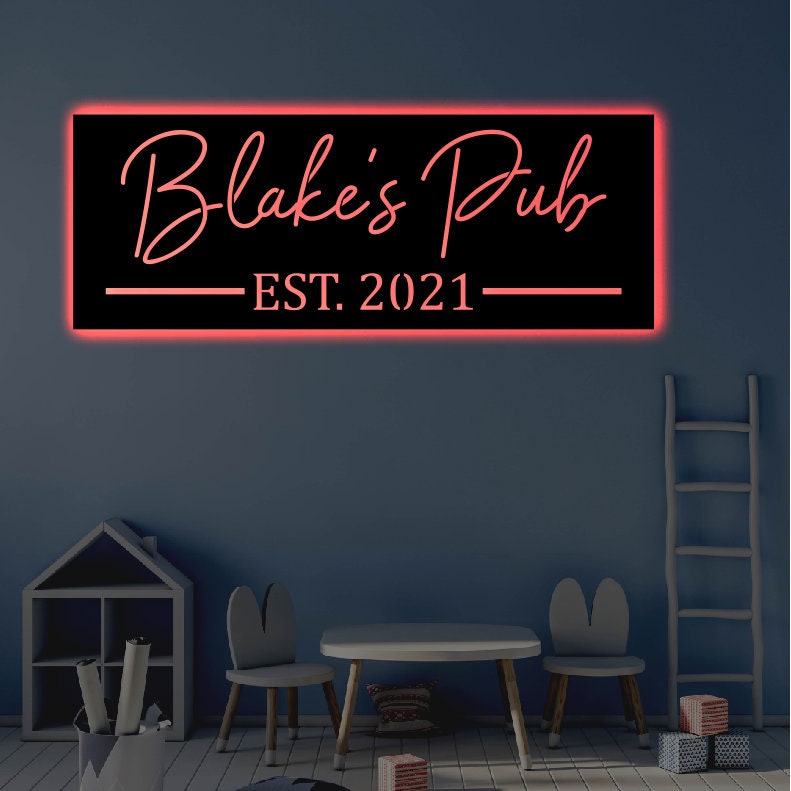 Personalized Bar LED Metal Art Sign / Light up Pub Metal Sign - Etsy