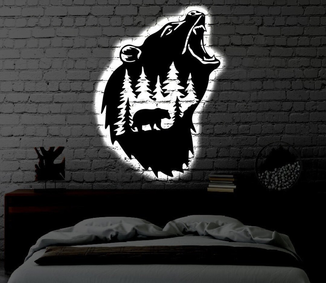 Bear LED Metal Art Sign / Light up Bear Metal Sign / Multi Colors Bear ...