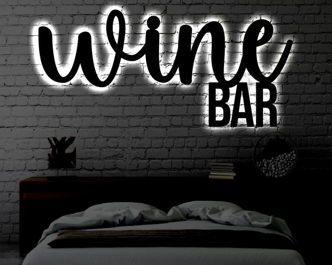 Wine Bar LED Metal Art Sign / Light up Wine Bar Metal Sign / Multi ...