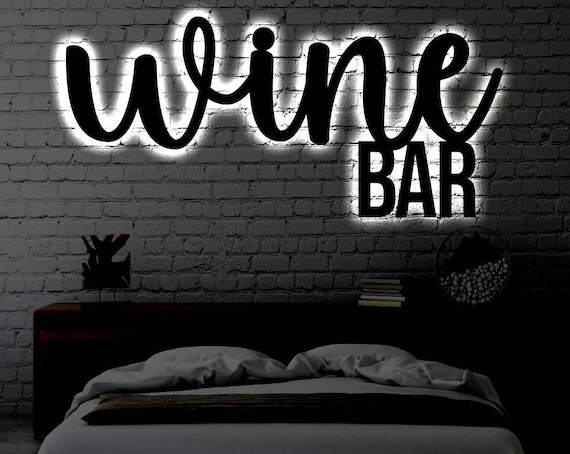 Wine Bar LED Metal Art Sign / Light up Wine Bar Metal Sign / - Etsy