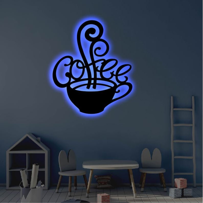 Coffee Cup Metal Art Sign / Light up Coffee Metal Sign / Multi Colors ...