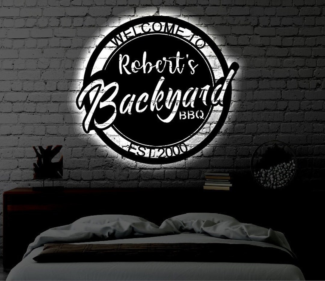 Personalized LED Backyard BBQ Metal Sign / Outdoor Light up Wall Decor ...