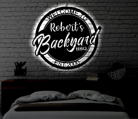 Personalized LED Backyard BBQ Metal Sign / Outdoor Light up - Etsy