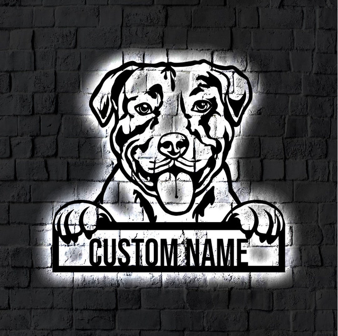 Custom LED Metal American Pitbull Sign / Personalized Light up Pitbull ...