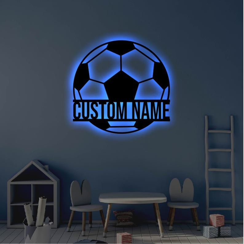 Personalized Soccer LED Metal Art Sign / Light up Soccer Ball Name ...