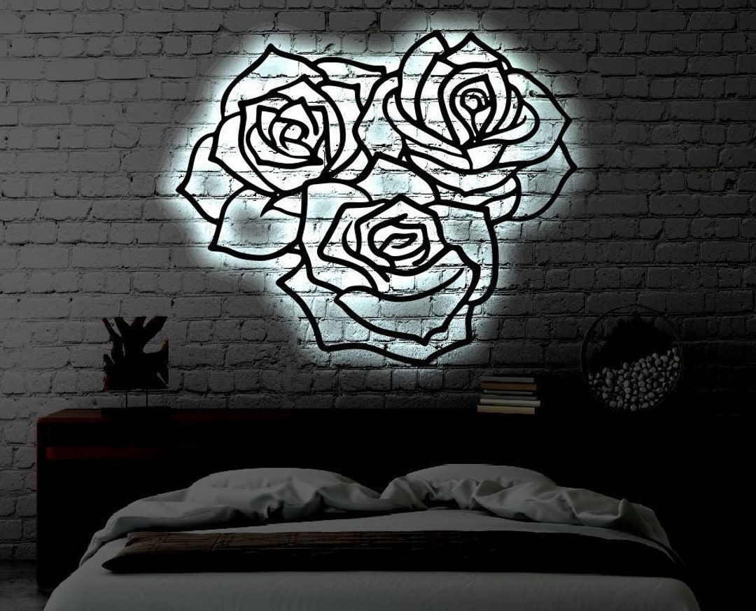 Three Roses LED Metal Art Sign / Light up Rose Metal Sign / Multi Color ...