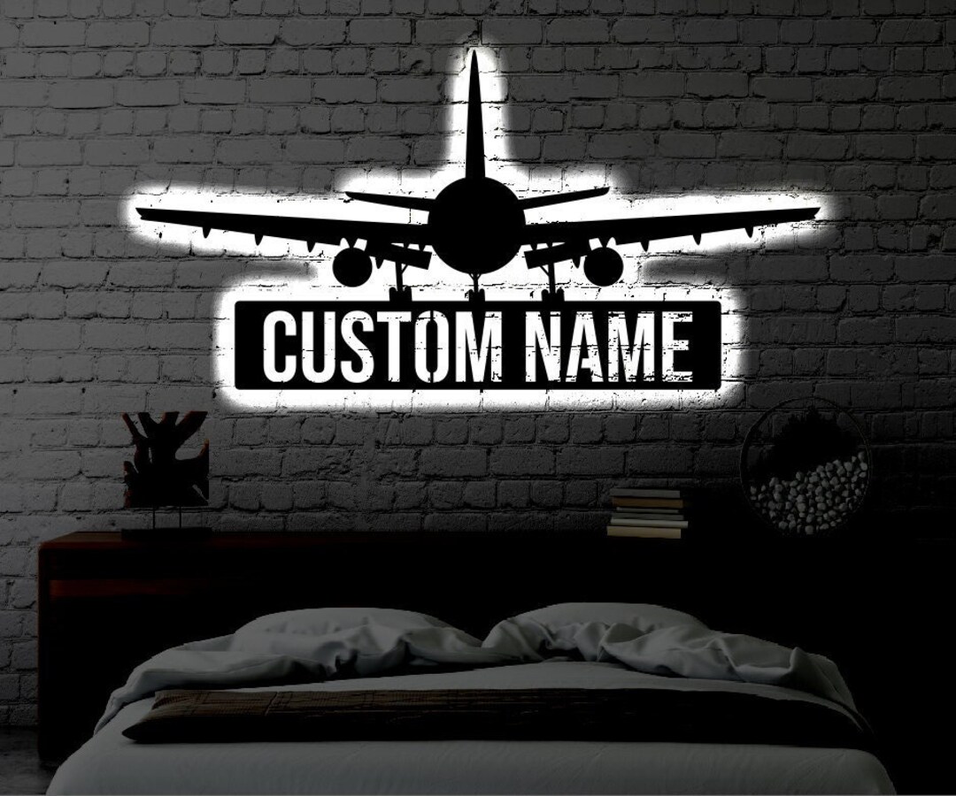 Personalized LED Airplane Metal Sign | Light up Wall Art Plane Gift ...