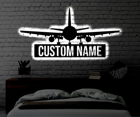 Personalized LED Airplane Metal Sign Light up Wall Art Plane | Etsy