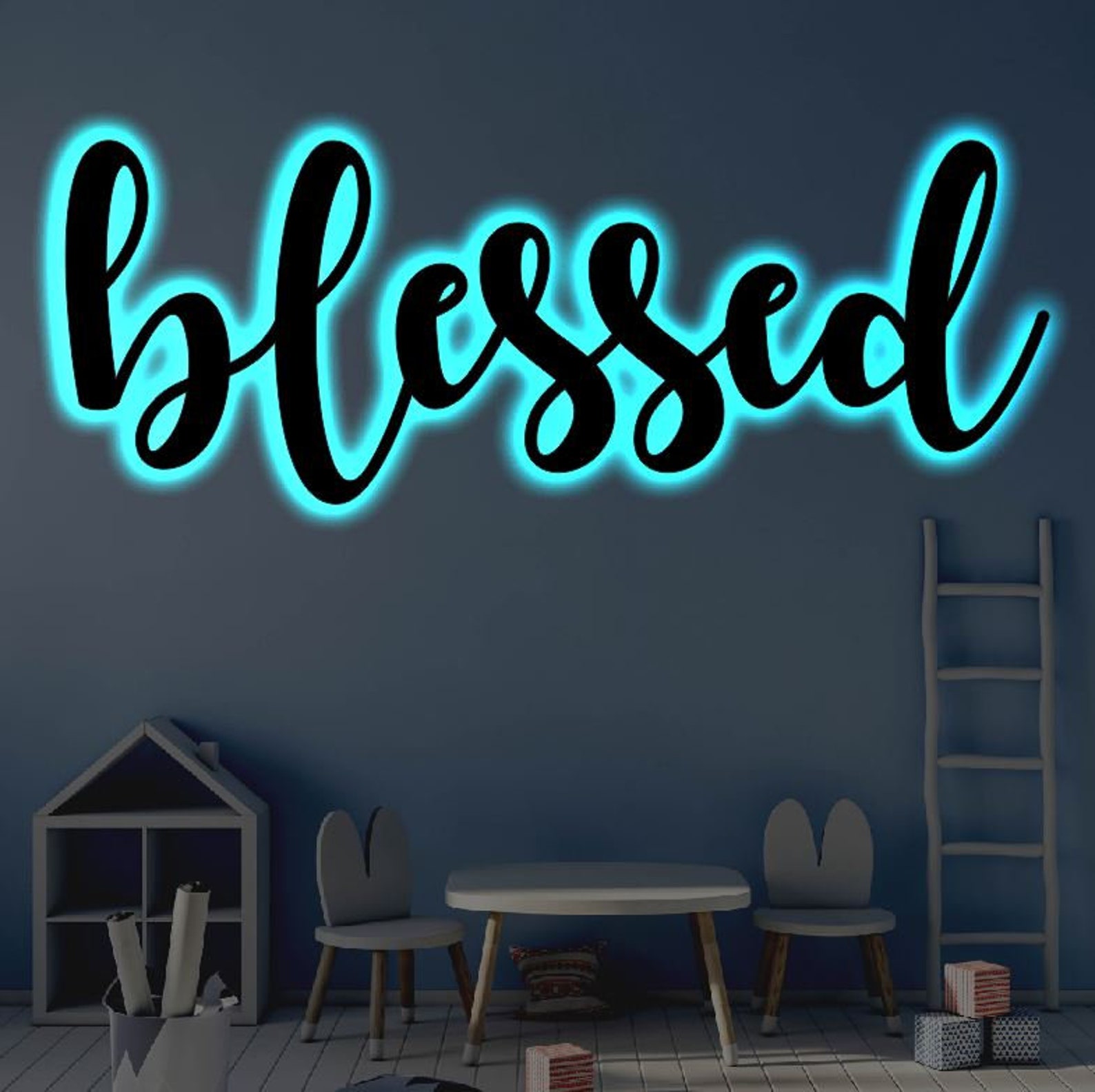 Blessed Script Metal Art Sign / Light up Blessed Metal Sign / | Etsy