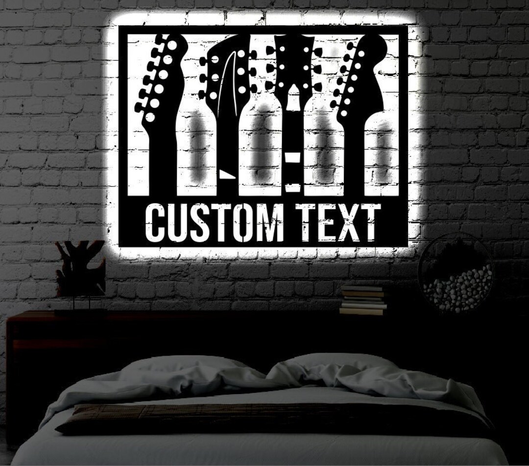 Personalized Guitar LED Metal Art Sign / Light up Electric Guitar Name ...