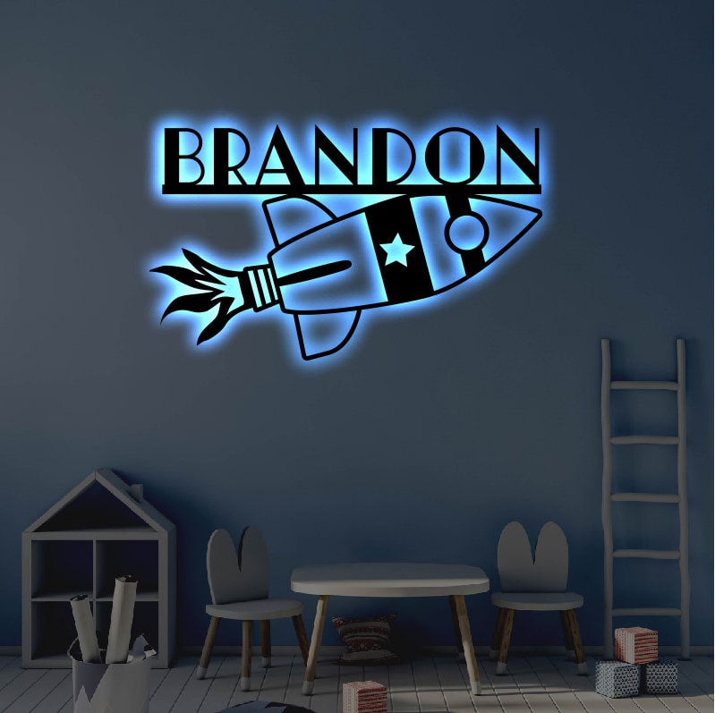 Personalized LED Rocket Ship Night Light Metal Sign Light up - Etsy