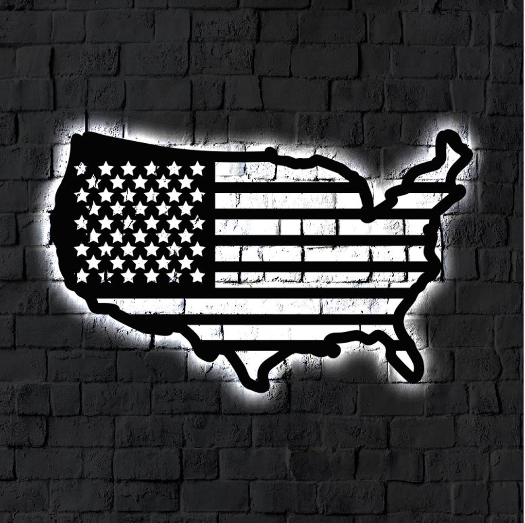 LED USA Flag Metal Art Sign / Light up United States Steel Sign / Multi ...