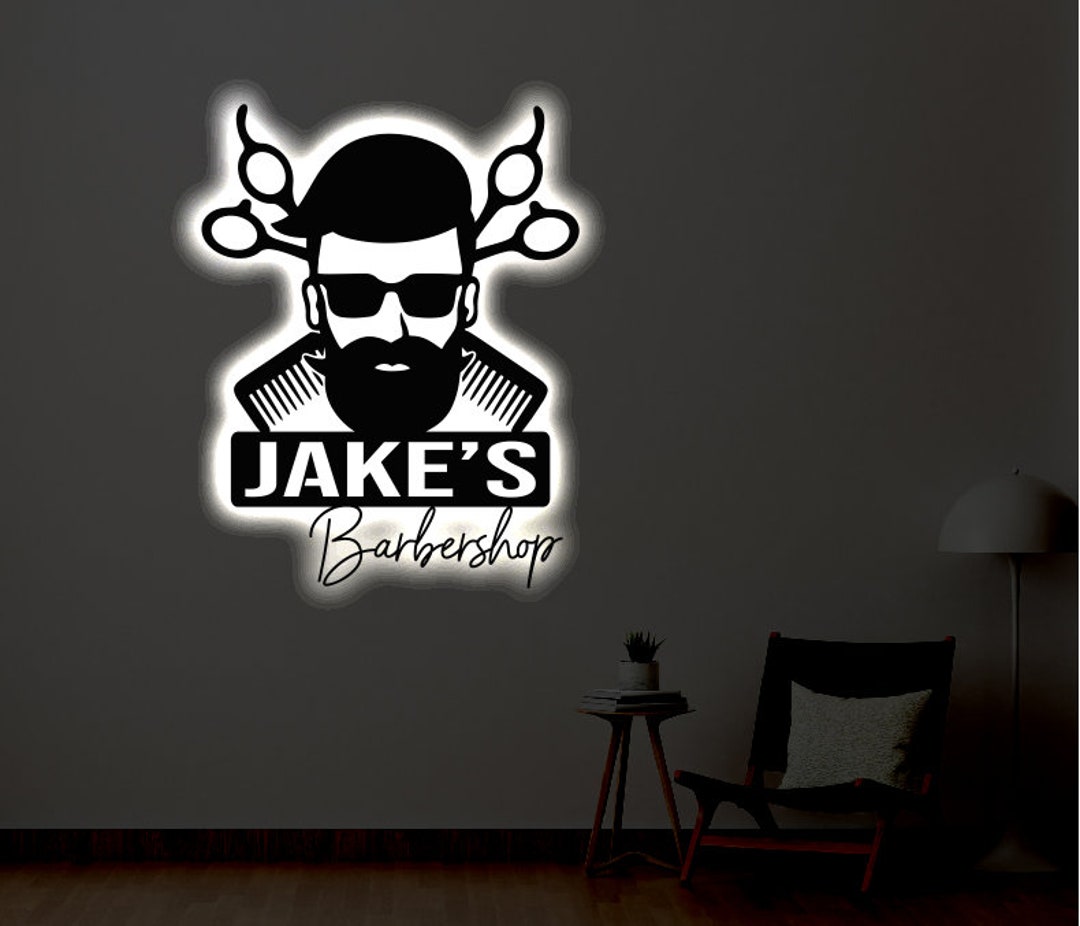 Personalized LED Barber Shop Metal Sign | Light up Barber Wall Art ...