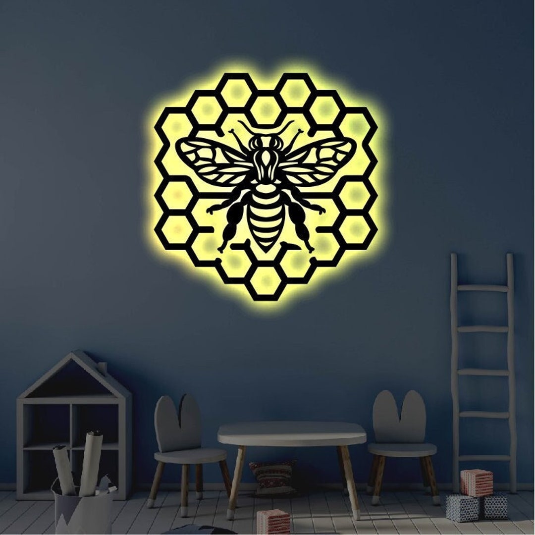 LED Bee Hive Metal Sign | Light up Bee Wall Art | Bee Hive Wall Art ...
