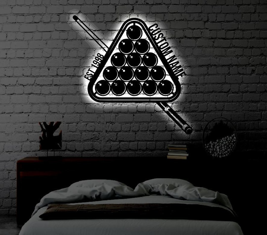 Personalized Billiards LED Metal Art Sign / Light up Pool Metal Sign ...
