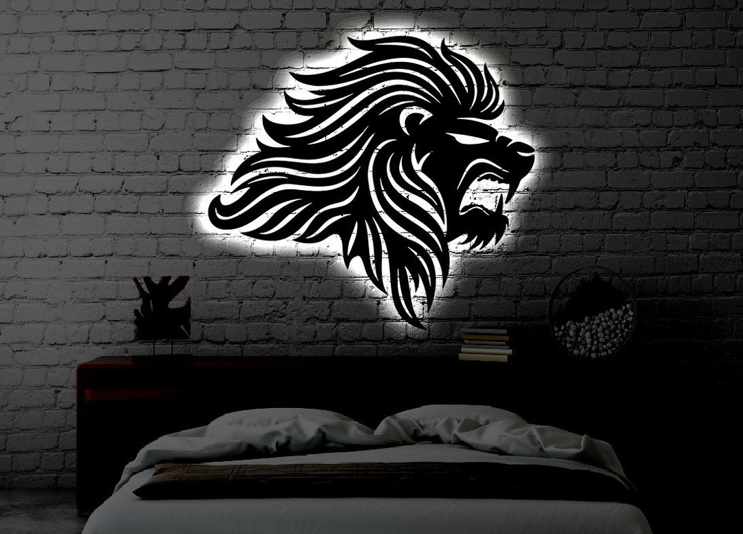 Lion LED Metal Art Sign / Light up Lion Metal Sign / Multi Colors Lion ...