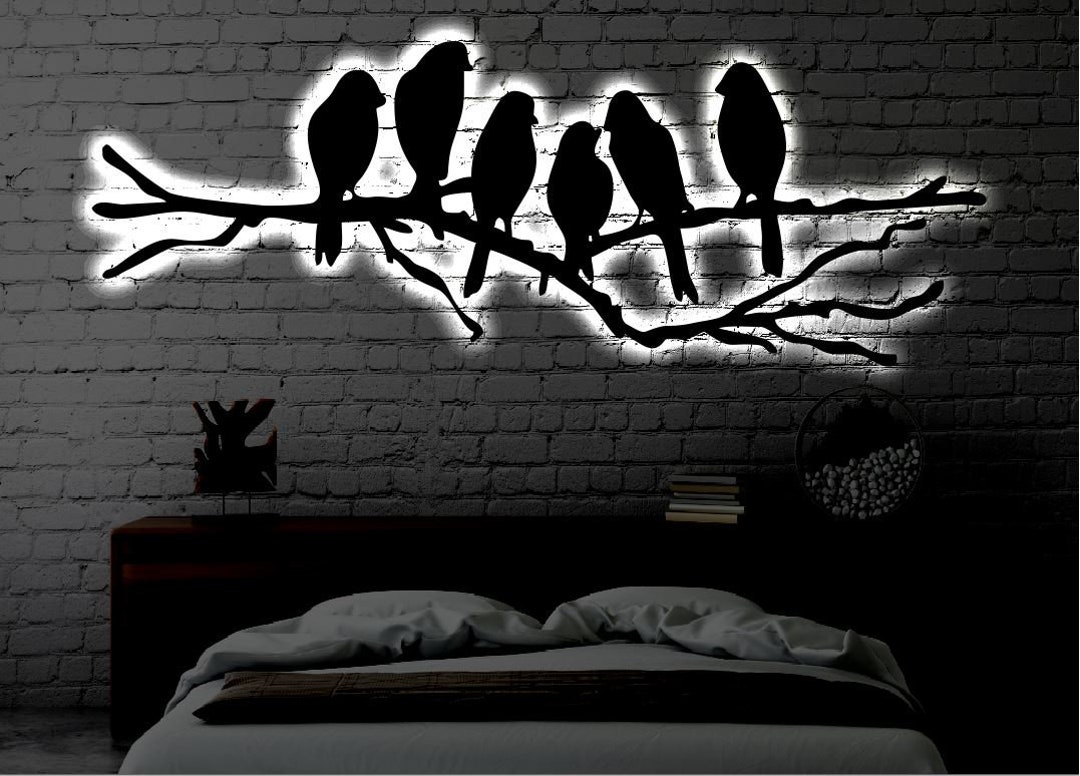 Birds on Branch Metal Art Sign / Light up Birds Metal Sign / Multi ...